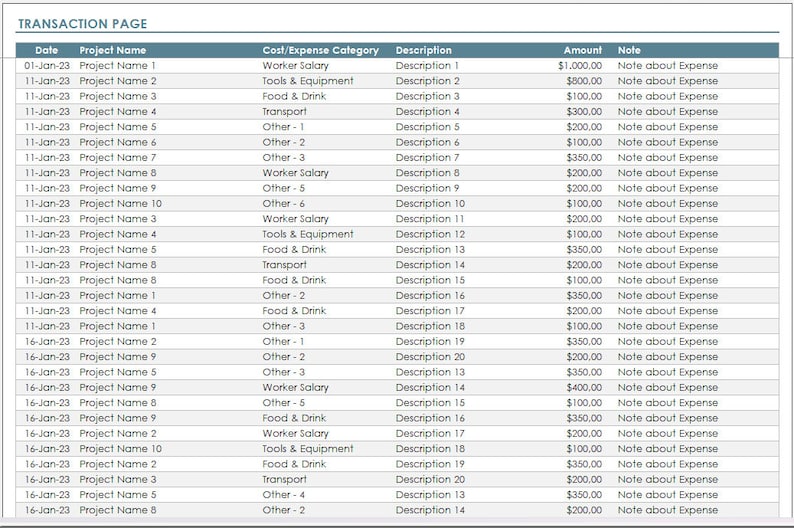 Project Cost Tracker Excel Template: Expense & Budget Management - Etsy
