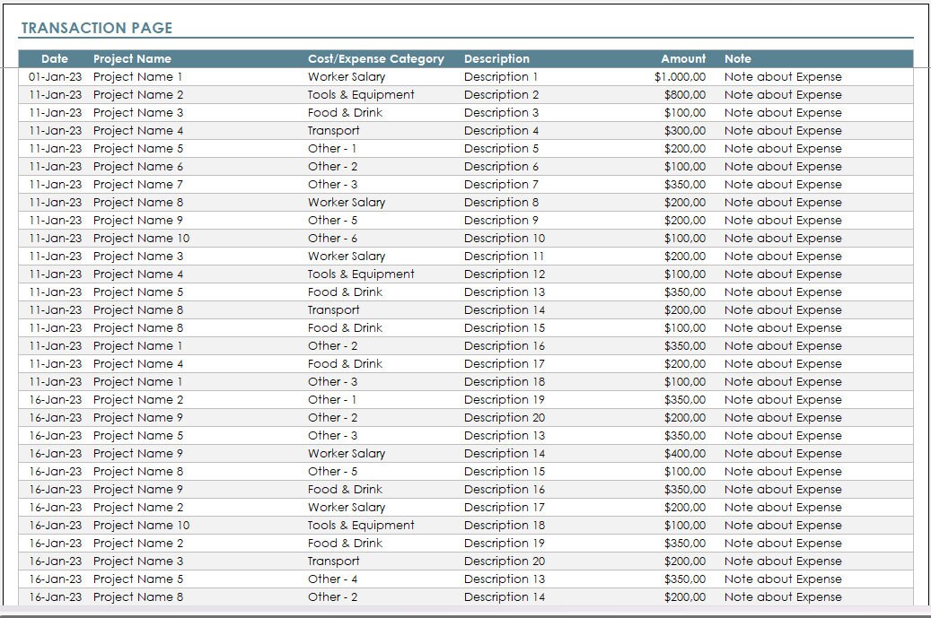Project Cost Tracker Excel Template: Expense & Budget Management - Etsy
