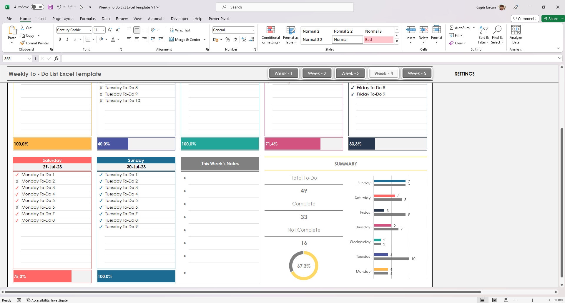 Plantilla de Excel de lista de tareas pendientes semanales - Etsy México