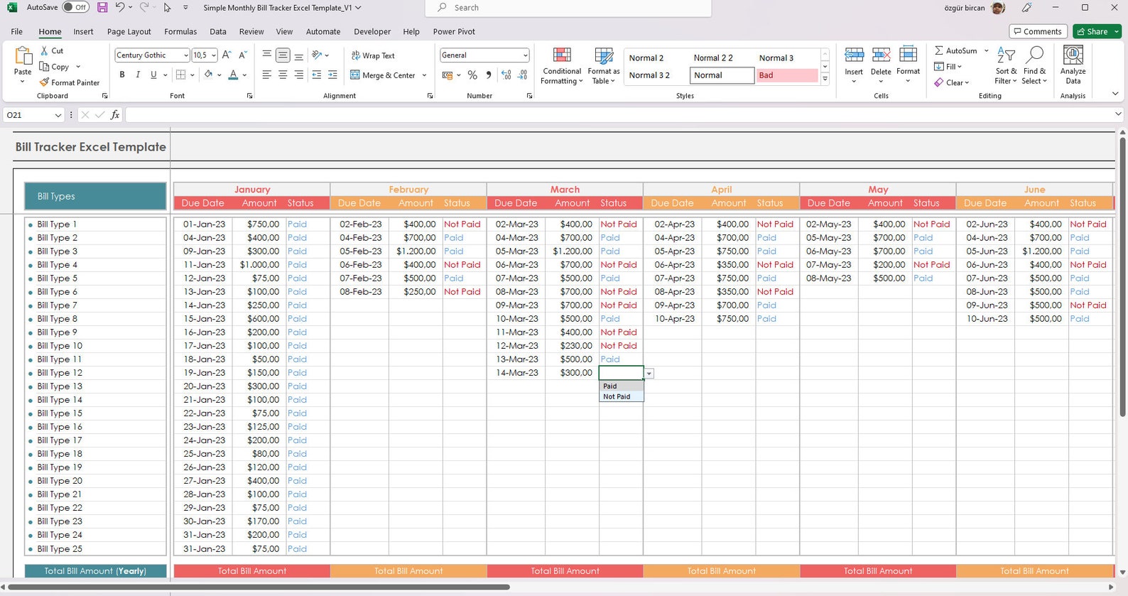 Monthly Bill Tracker Excel Template: 12-month Payment Tracker - Etsy