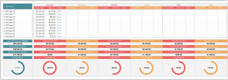 Monthly Bill Tracker Excel Template: 12-month Payment Tracker - Etsy