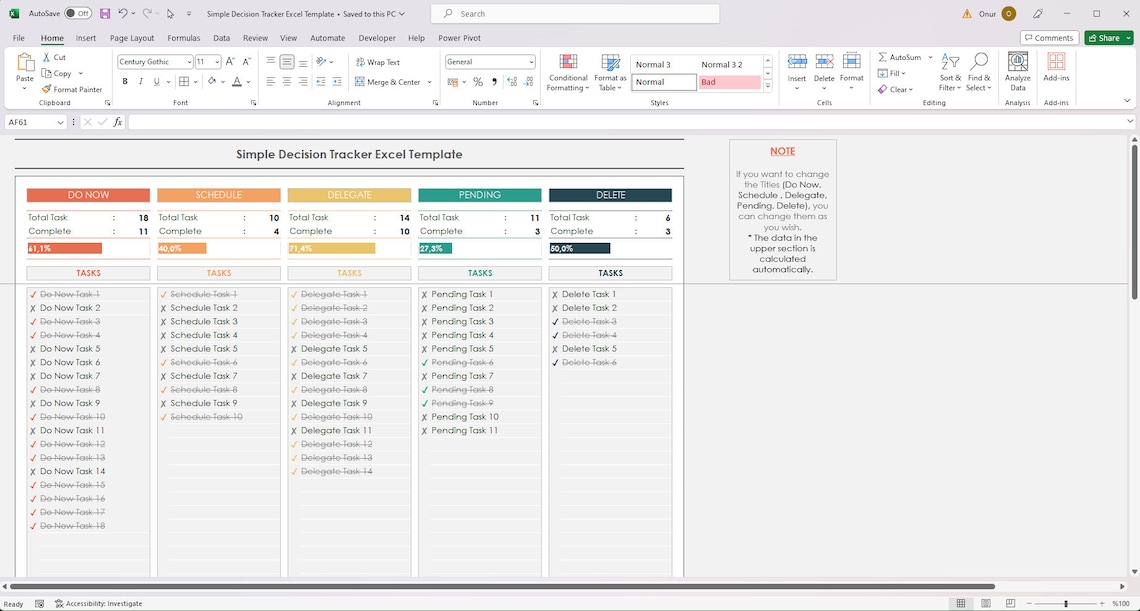 Simple Decision Tracker Excel Template, Task Priorty Tracker Excel ...