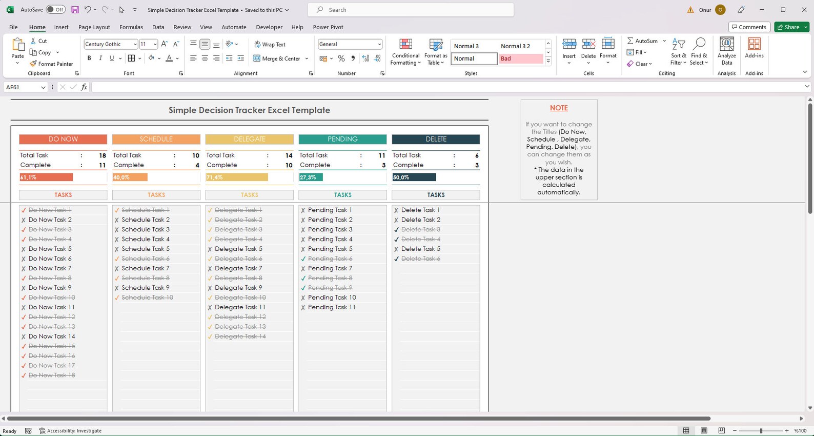 Simple Decision Tracker Excel Template, Task Priorty Tracker Excel ...