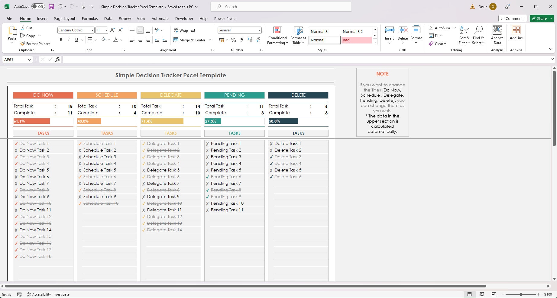 Simple Decision Tracker Excel Template, Task Priorty Tracker Excel ...