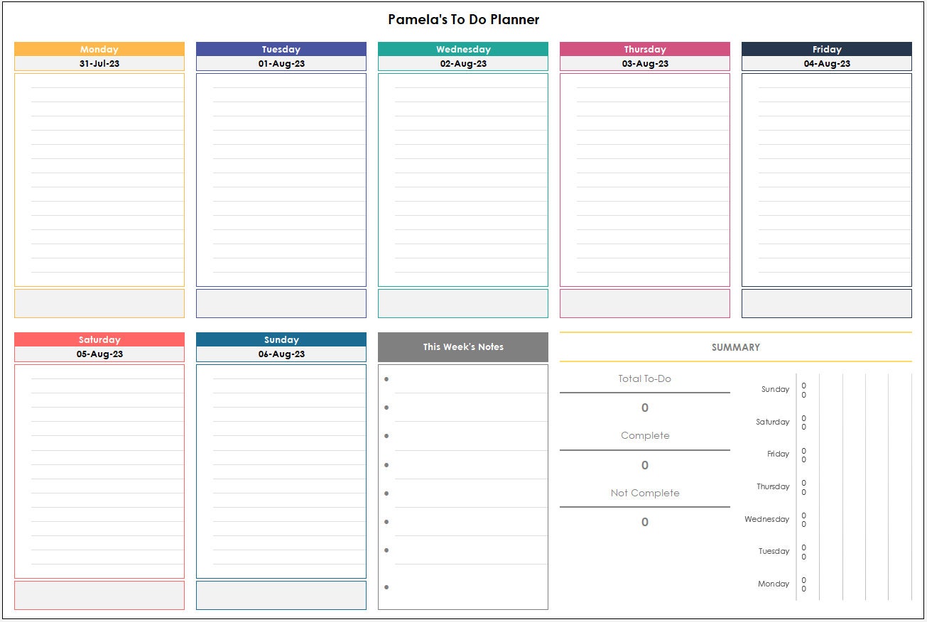 Weekly To-do List Excel Template: Editable Task Planner - Etsy