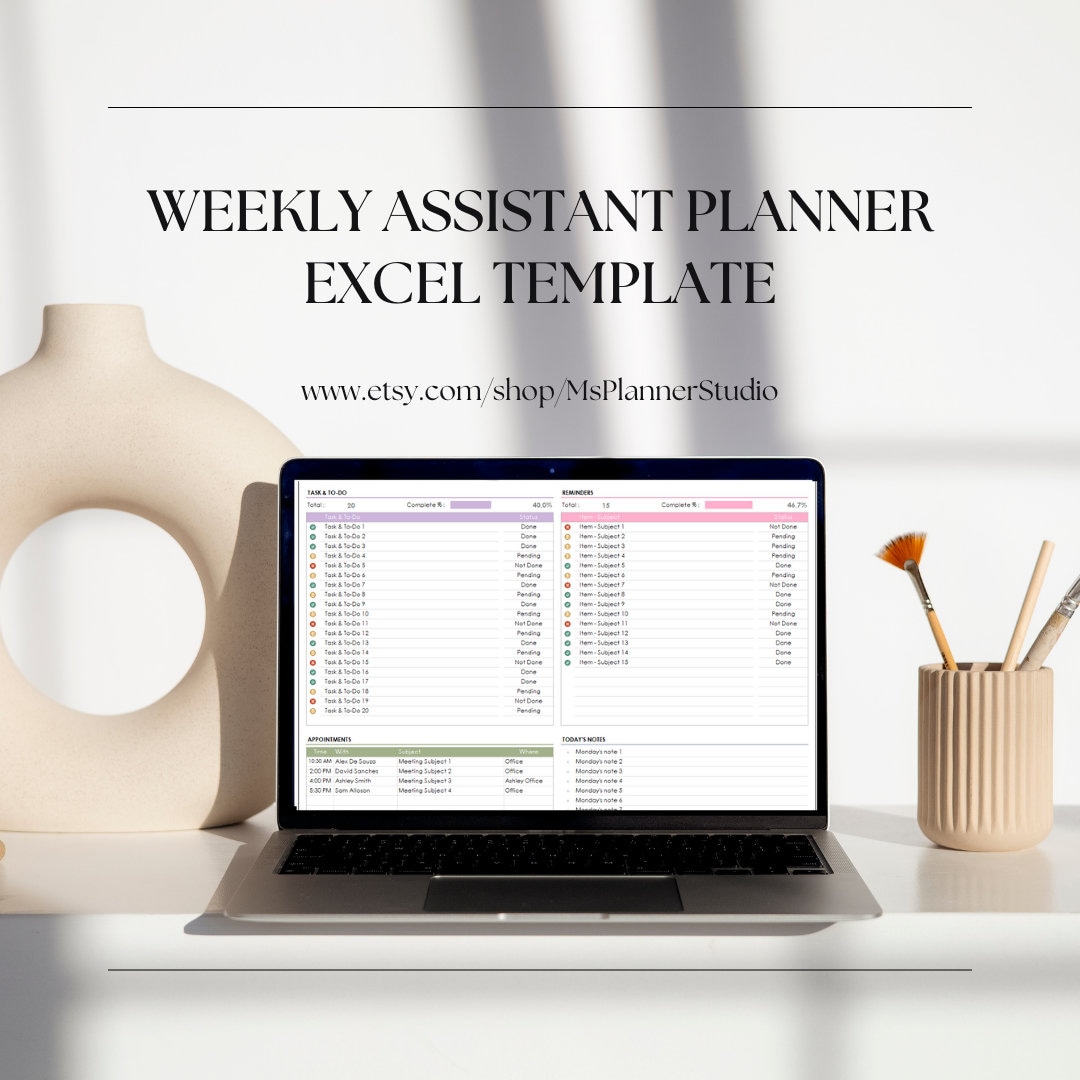 Weekly Assistant Planner Excel Template, 5 Days Office Planner Excel ...