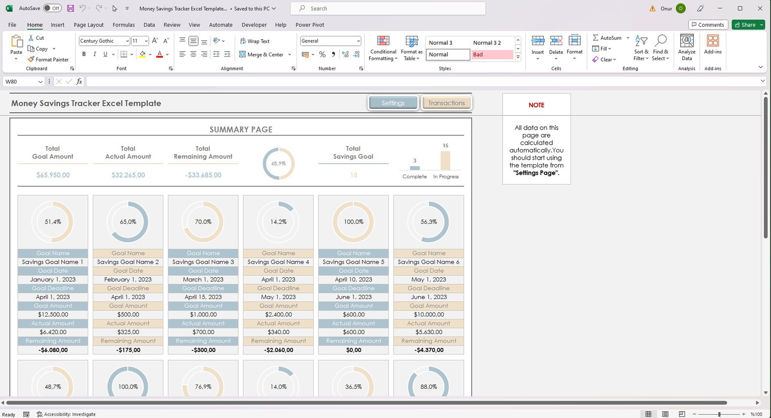 Money Savings Tracker Excel Template, Money Goal Tracker Excel Template ...
