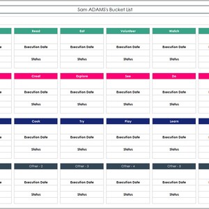 Bucket List Excel Template, Personel Bucket List Tracker, Editable ...