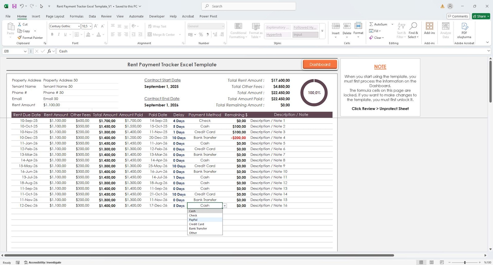 Rent Payment Tracker Excel Template: Landlord Rental Log (digital ...
