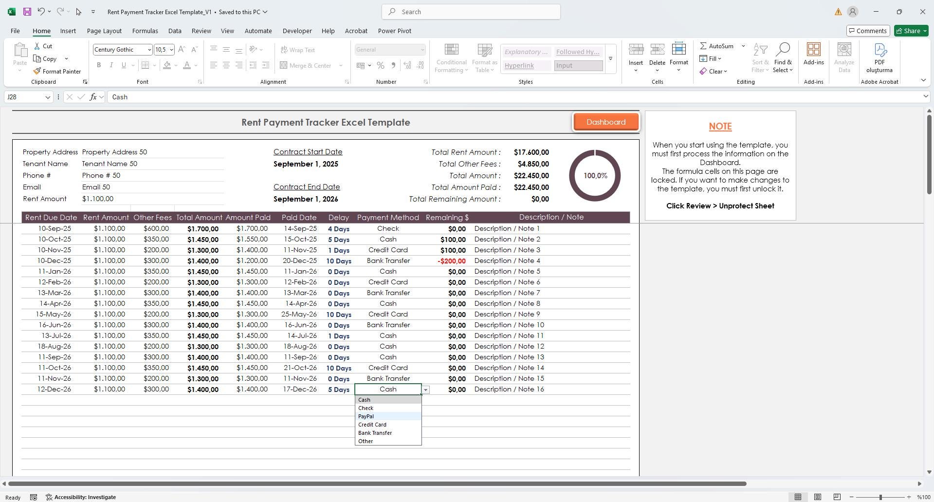 Rent Payment Tracker Excel Template: Landlord Rental Log (digital ...