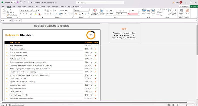 Halloween Checklist Excel Template, Halloween To-do List Excel Template ...
