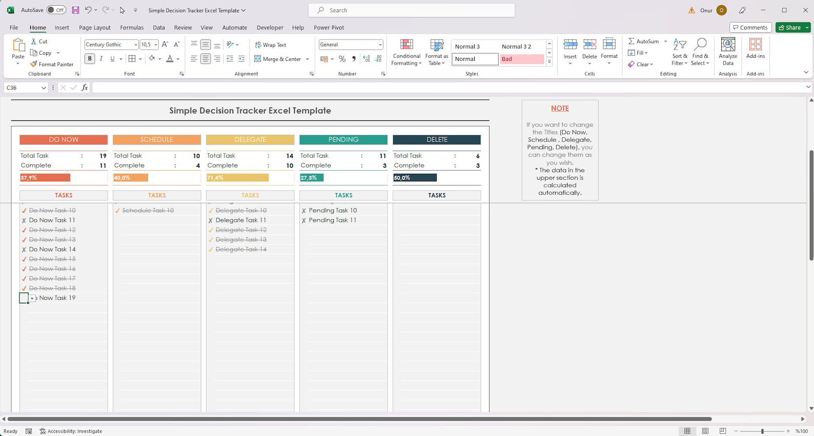 Simple Decision Tracker Excel Template, Task Priorty Tracker Excel ...