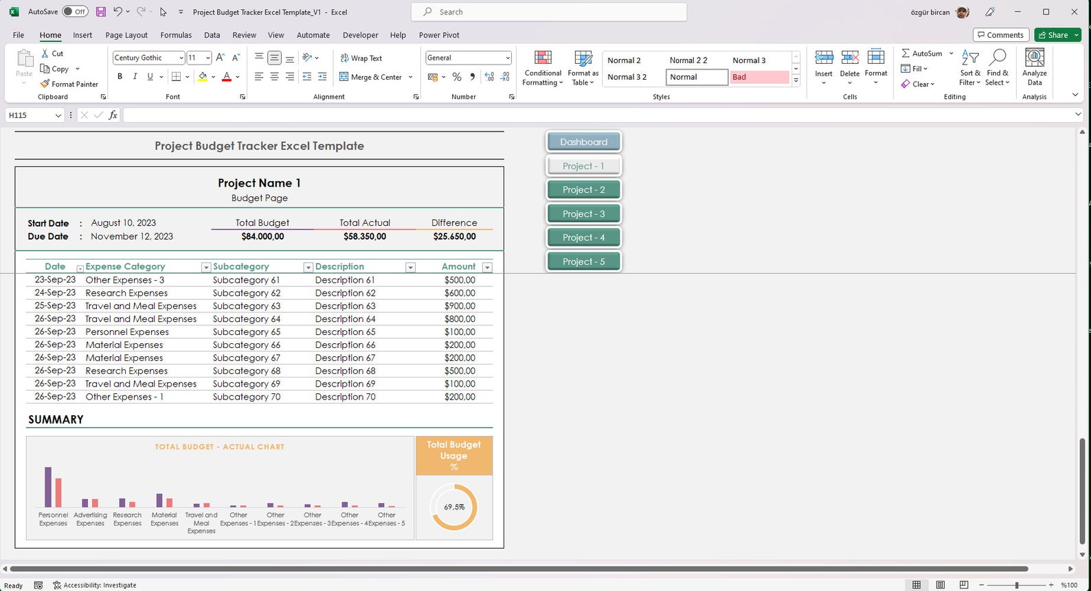 Project Budget Tracker Excel Template: Expense Management (digital ...