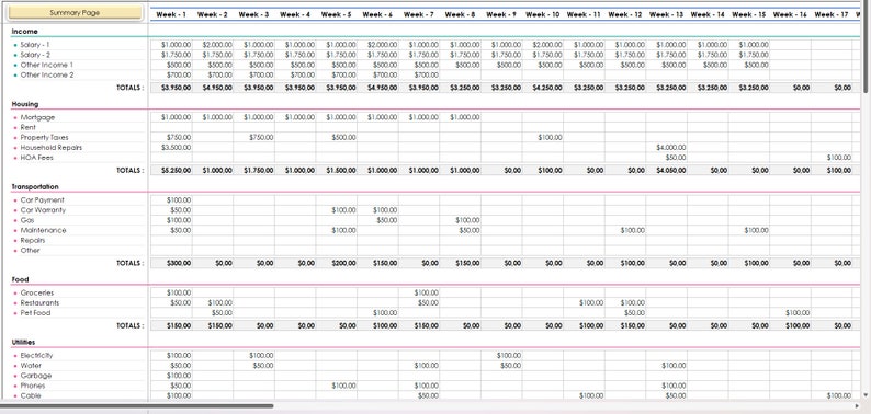 Weekly Budget Excel Template: 52 Week Income & Expense Tracker - Etsy