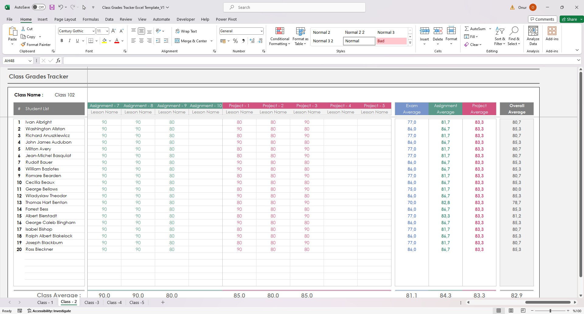 Class Grades Tracker Excel Template: Student Performance Planner - Etsy