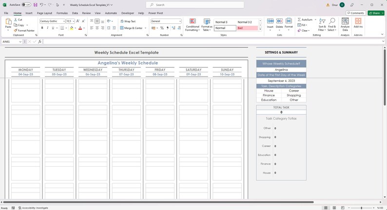 Weekly Schedule Excel Template, Weekly Personel Planner Excel Template ...