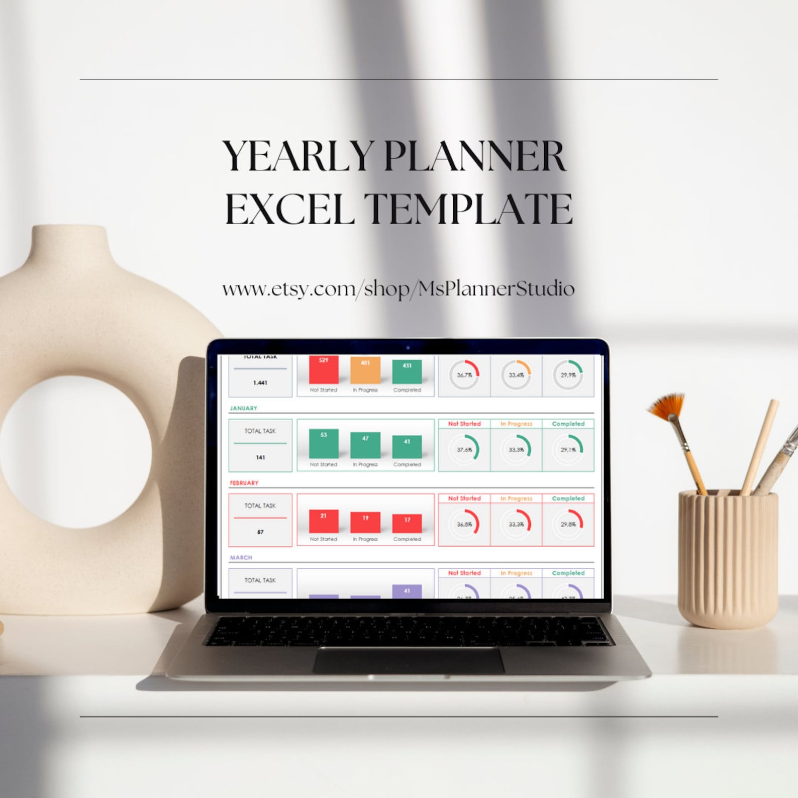 Yearly Planner Excel Template: 12-month Task Tracker (digital Download ...
