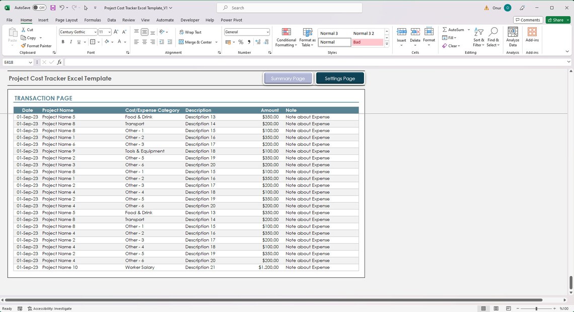 Project Cost Tracker Excel Template: Expense & Budget Management - Etsy