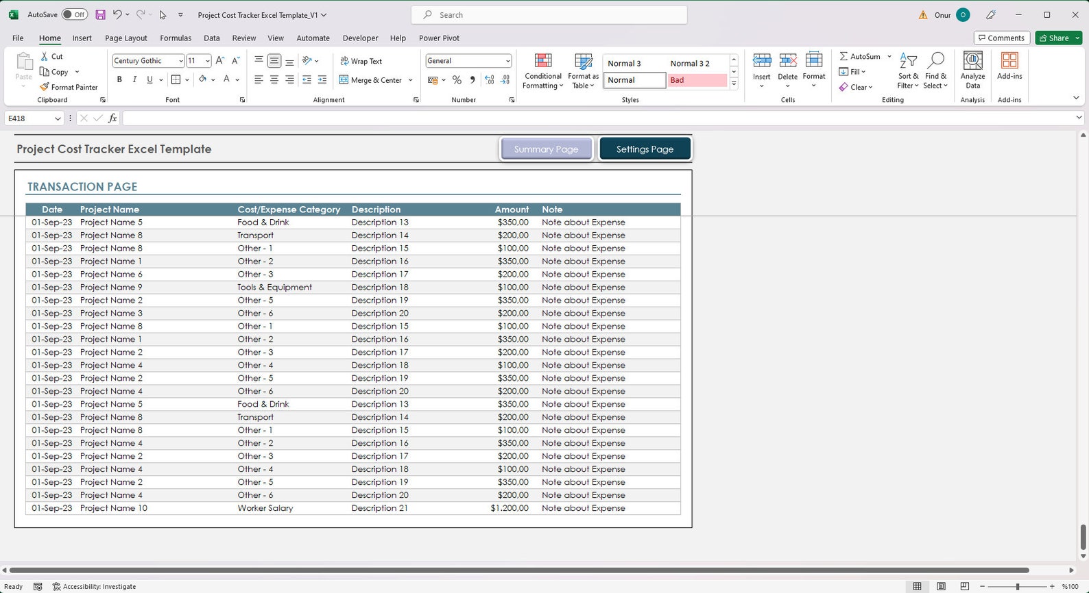 Project Cost Tracker Excel Template: Expense & Budget Management - Etsy