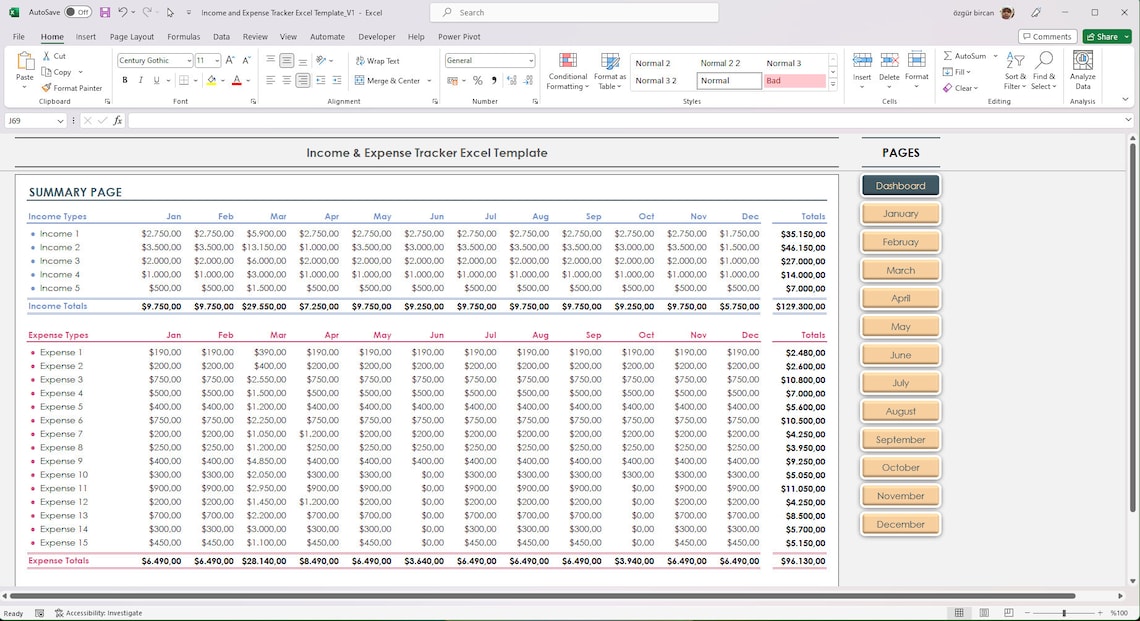Income and Expense Tracker Excel Template, Business Bookkeeping Excel ...