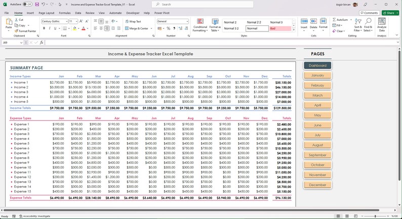 Income and Expense Tracker Excel Template: Business Budget (digital ...