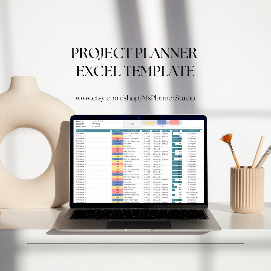 Project Planner Excel Template: Task Tracker Workbook - Etsy