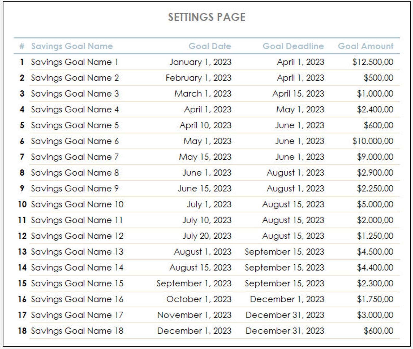 Money Savings Tracker Excel Template, Money Goal Tracker Excel Template ...