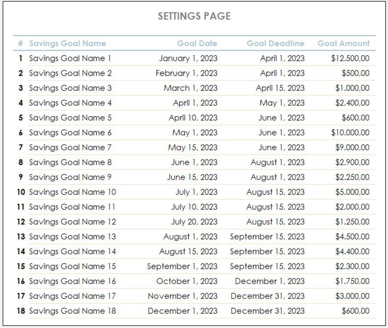 Money Savings Tracker Excel Template: Financial Goal Spreadsheet - Etsy