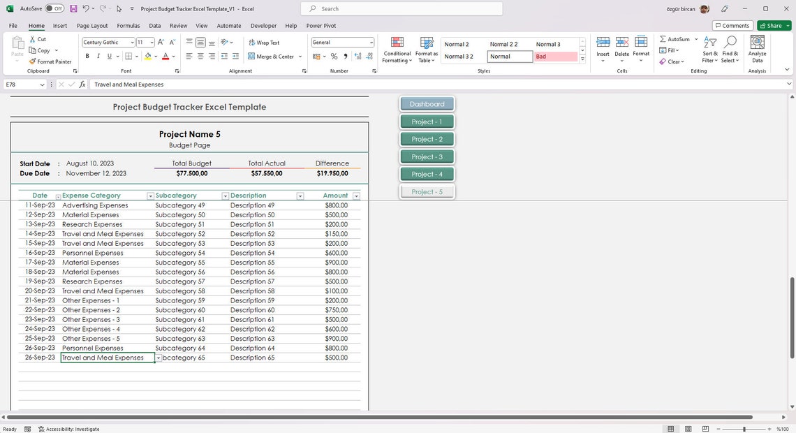 Project Budget Tracker Excel Template: Expense Management (digital ...