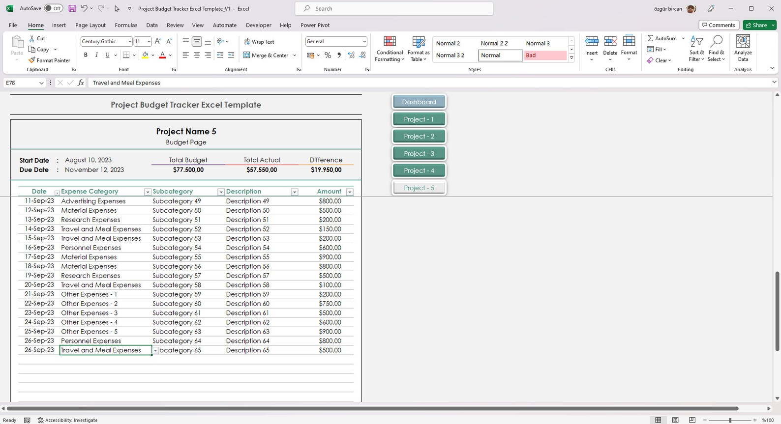 Project Budget Tracker Excel Template: Expense Management (digital ...