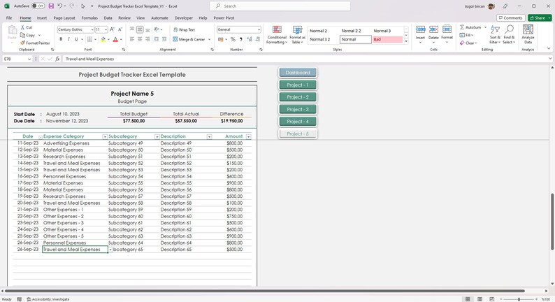 Project Budget Tracker Excel Template: Expense Management (digital ...
