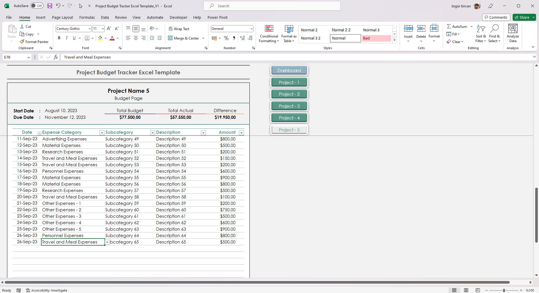 Project Budget Tracker Excel Template: Expense Management (digital ...