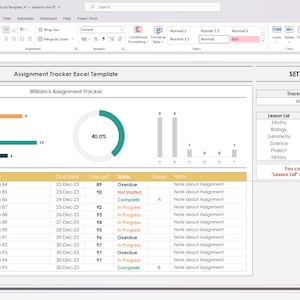 Assignment Tracker Excel Template: Homework Planner (digital Download ...