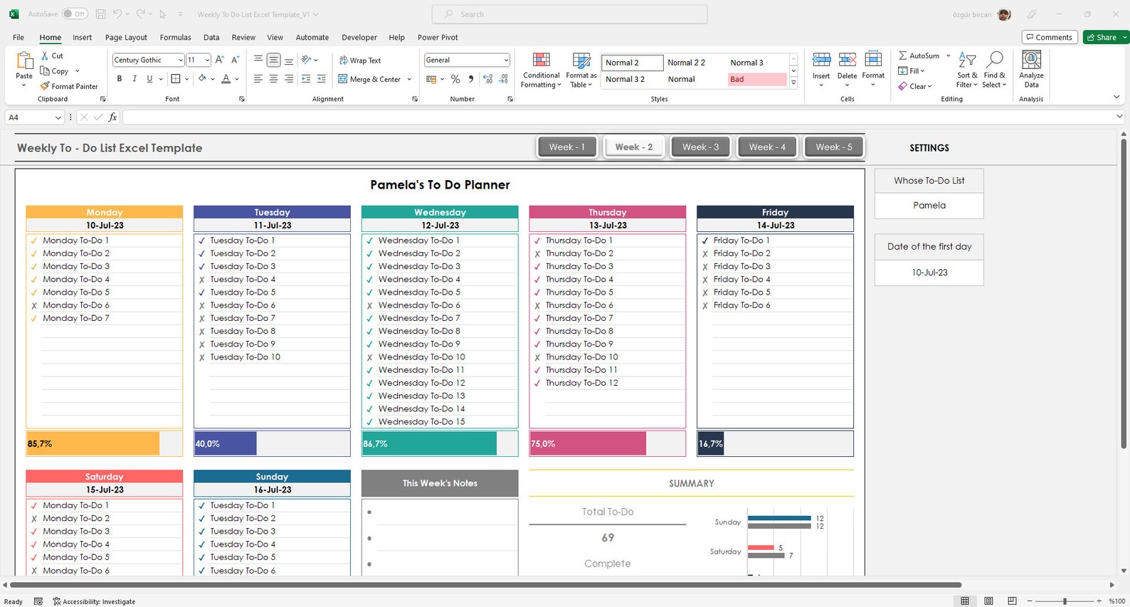Weekly to Do List Excel Template, Weekly Planner Excel Template, Weekly ...