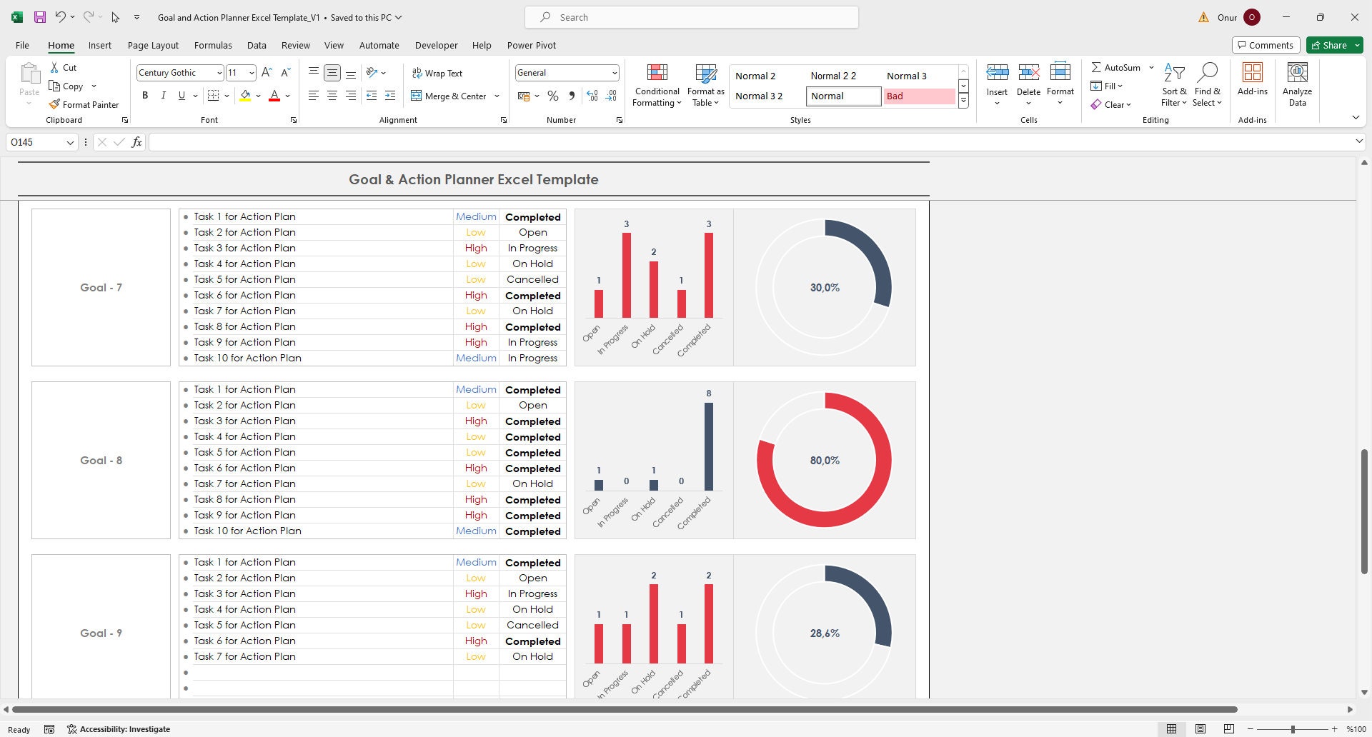 Goal and Action Planner Excel Template, Action Plan Spreadsheet, Excel ...