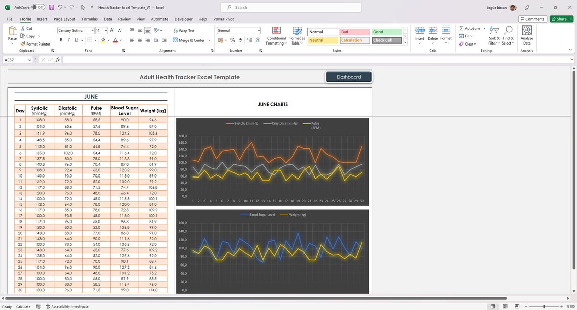 Health Tracker Excel Template, Monthly Health Tracker Excel Template ...