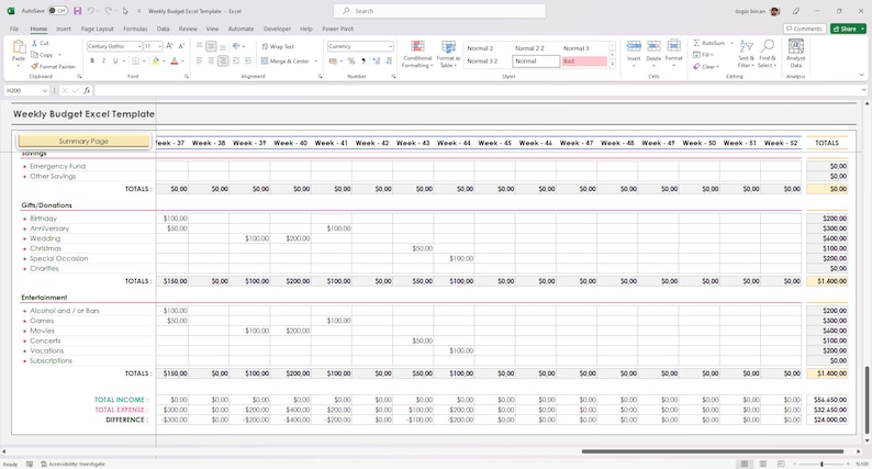 Weekly Budget Excel Template: 52 Week Income & Expense Tracker - Etsy