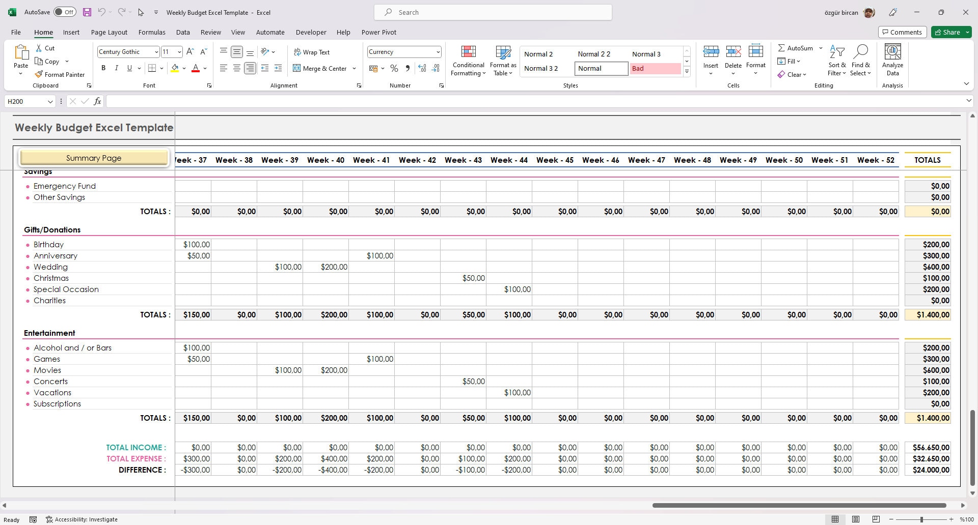 Weekly Budget Excel Template, 52 Weeks Budget Tracker, Weekly Income ...