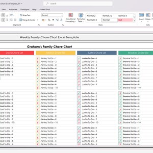 Weekly Family Chore Chart Excel Template, Weekly Family To-do List ...