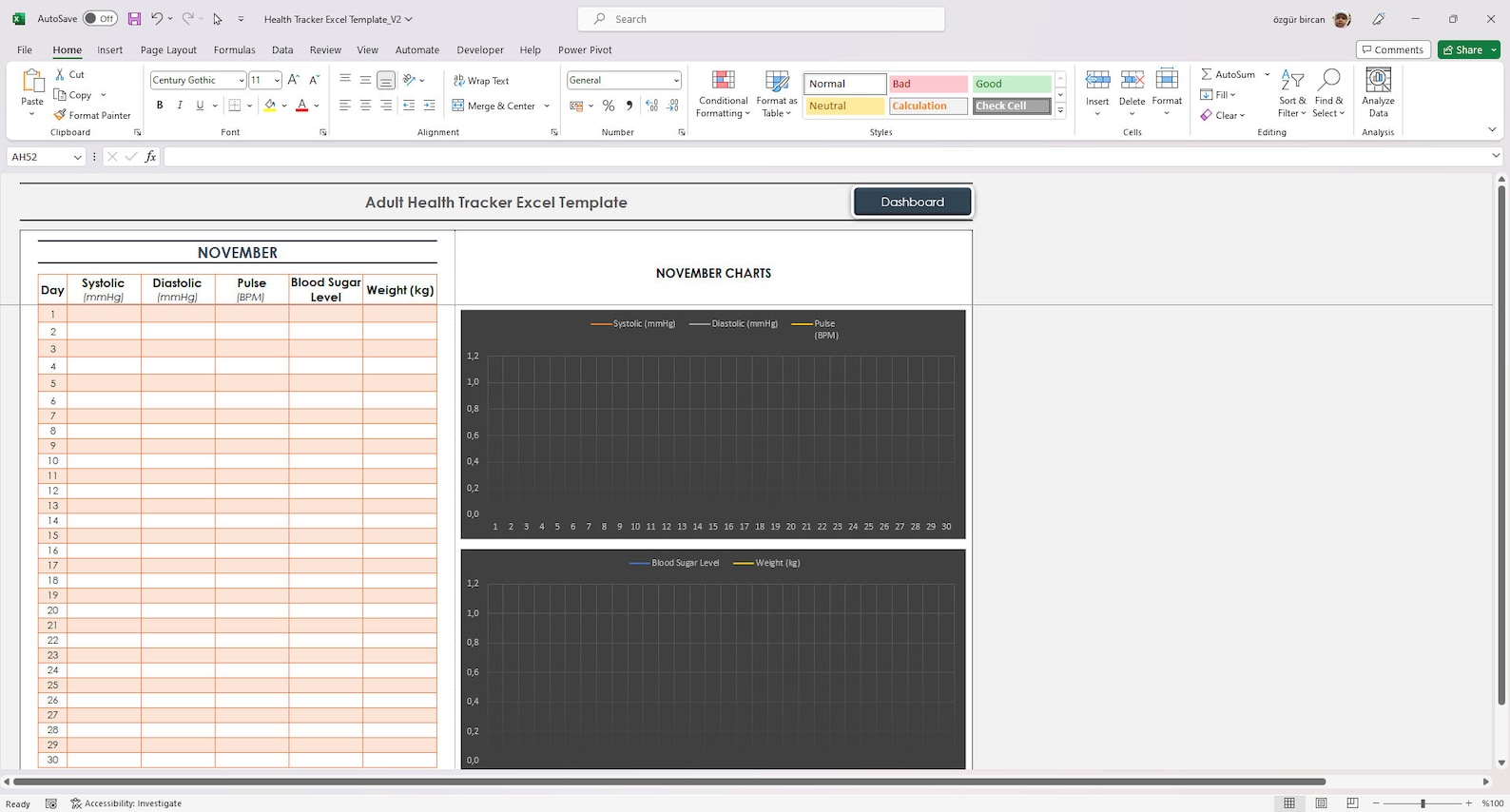 Health Tracker Excel Template, Monthly Health Tracker Excel Template ...