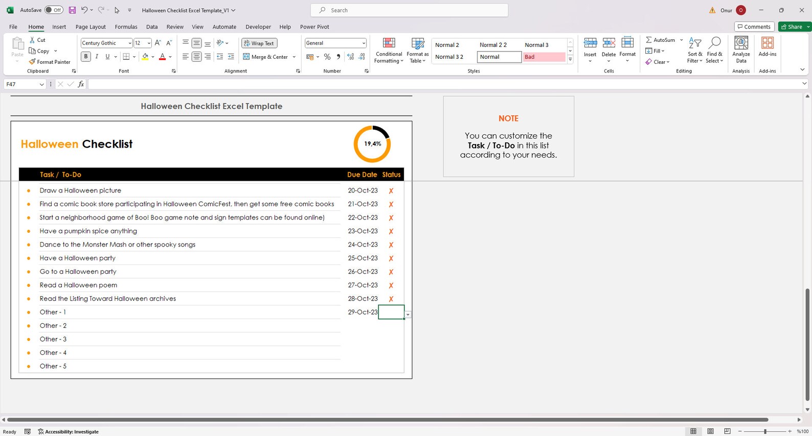 Halloween Checklist Excel Template, Halloween To-do List Excel Template ...