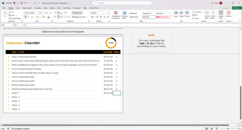 Halloween Checklist Excel Template, Halloween To-do List Excel Template ...