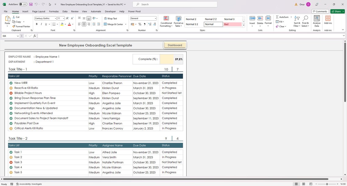 New Employee Onboarding Excel Template, Employee Task List Excel ...