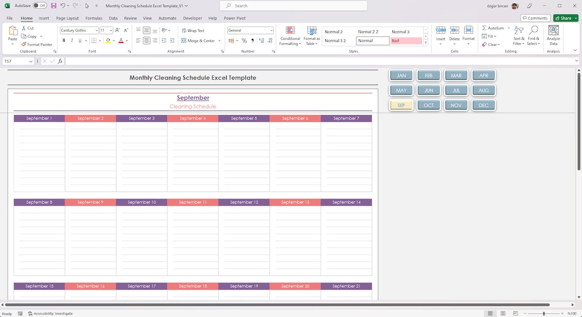 Monthly Cleaning Schedule Excel Template, One Year Cleaning Schedule ...