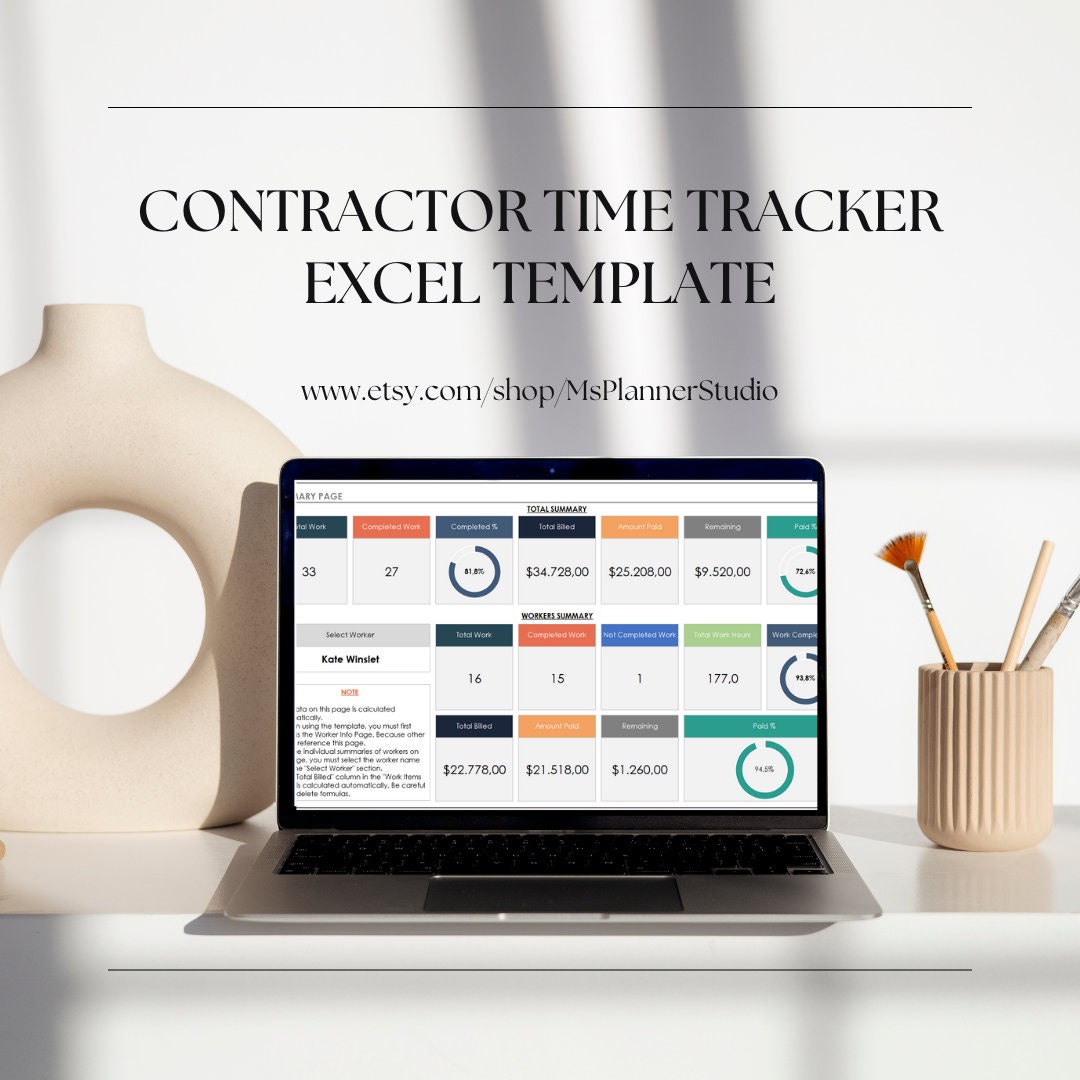 Contractor Time Tracker Excel Template: Project Management Spreadsheet ...