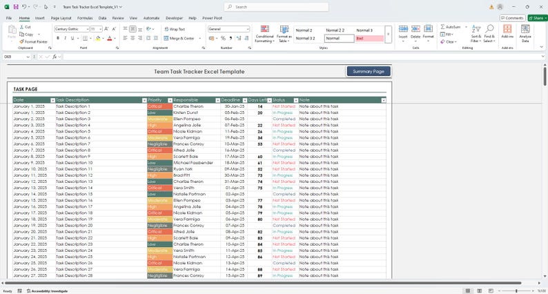 Team Task Tracker Excel Template, Group Task Tracker Spreadsheet, Task ...
