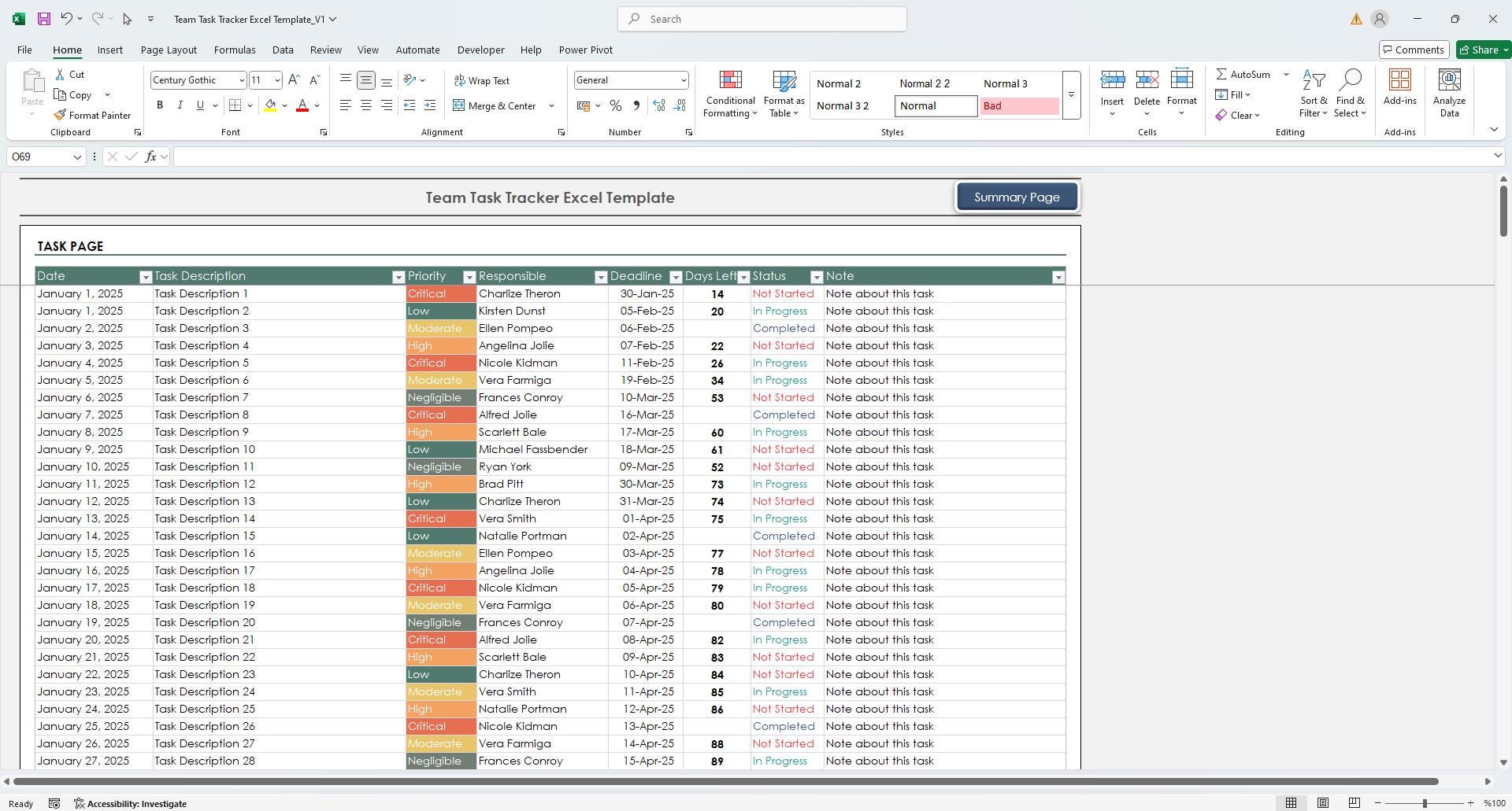 Team Task Tracker Excel Template, Group Task Tracker Spreadsheet, Task ...