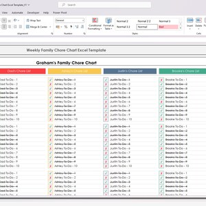 Weekly Family Chore Chart Excel Template, Weekly Family To-do List ...