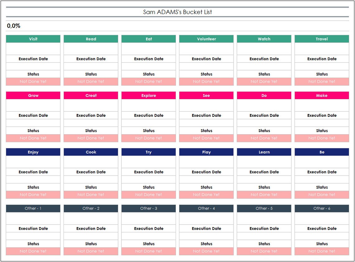 Bucket List Excel Template, Personel Bucket List Tracker, Editable ...