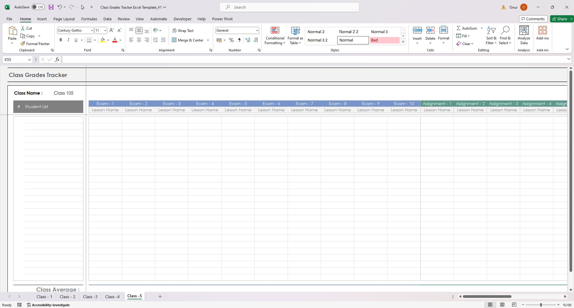 Class Grades Tracker Excel Template, Student Performance Tracker Excel ...